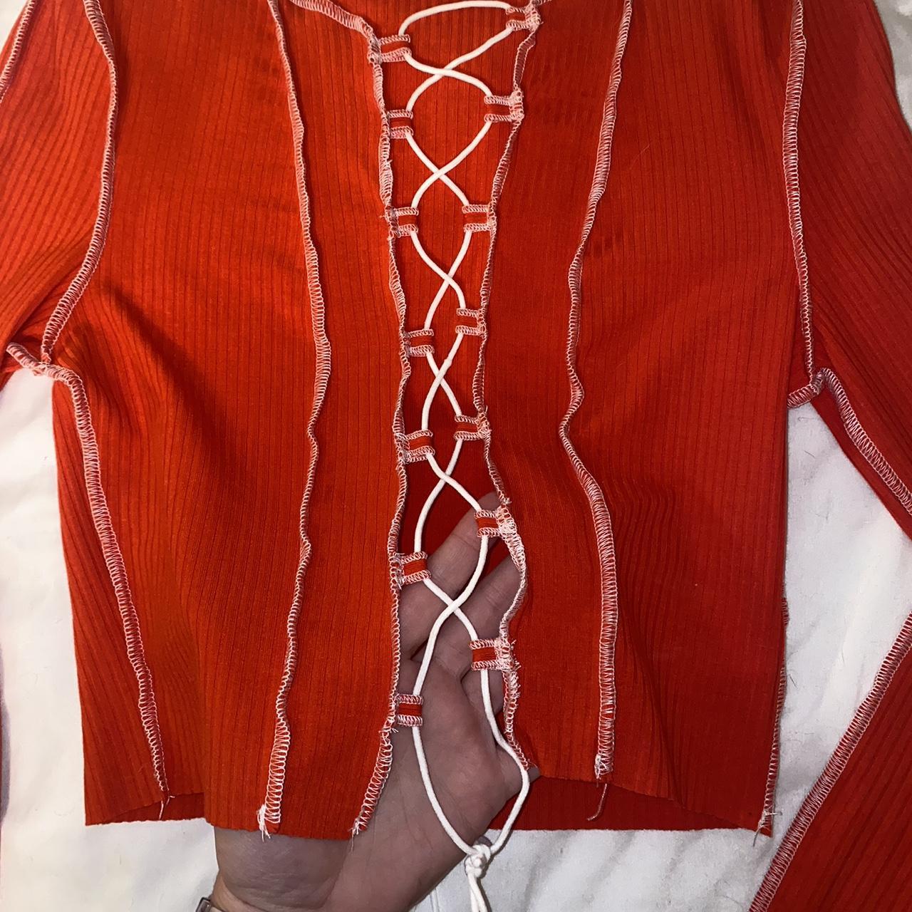 Red, front center corset, crop top - Depop