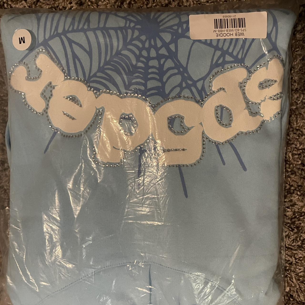 sky blue spider hoodie with stones - Depop