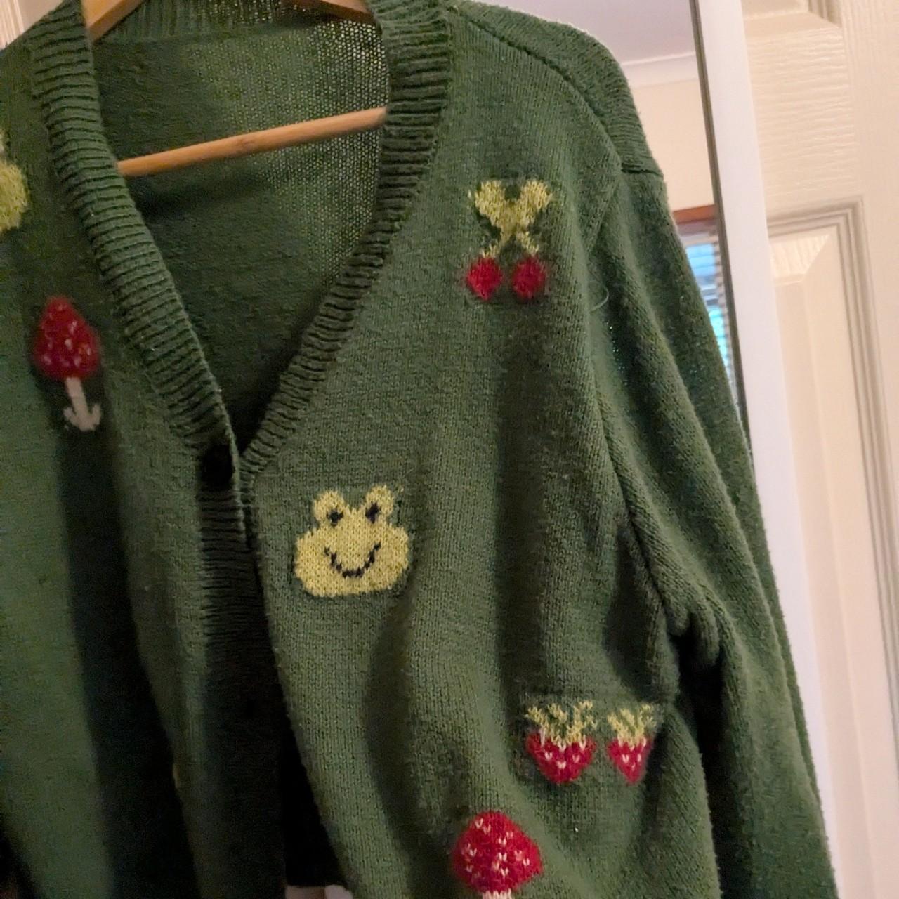 Cute cottage core cardigan frogs and berries and... | Depop