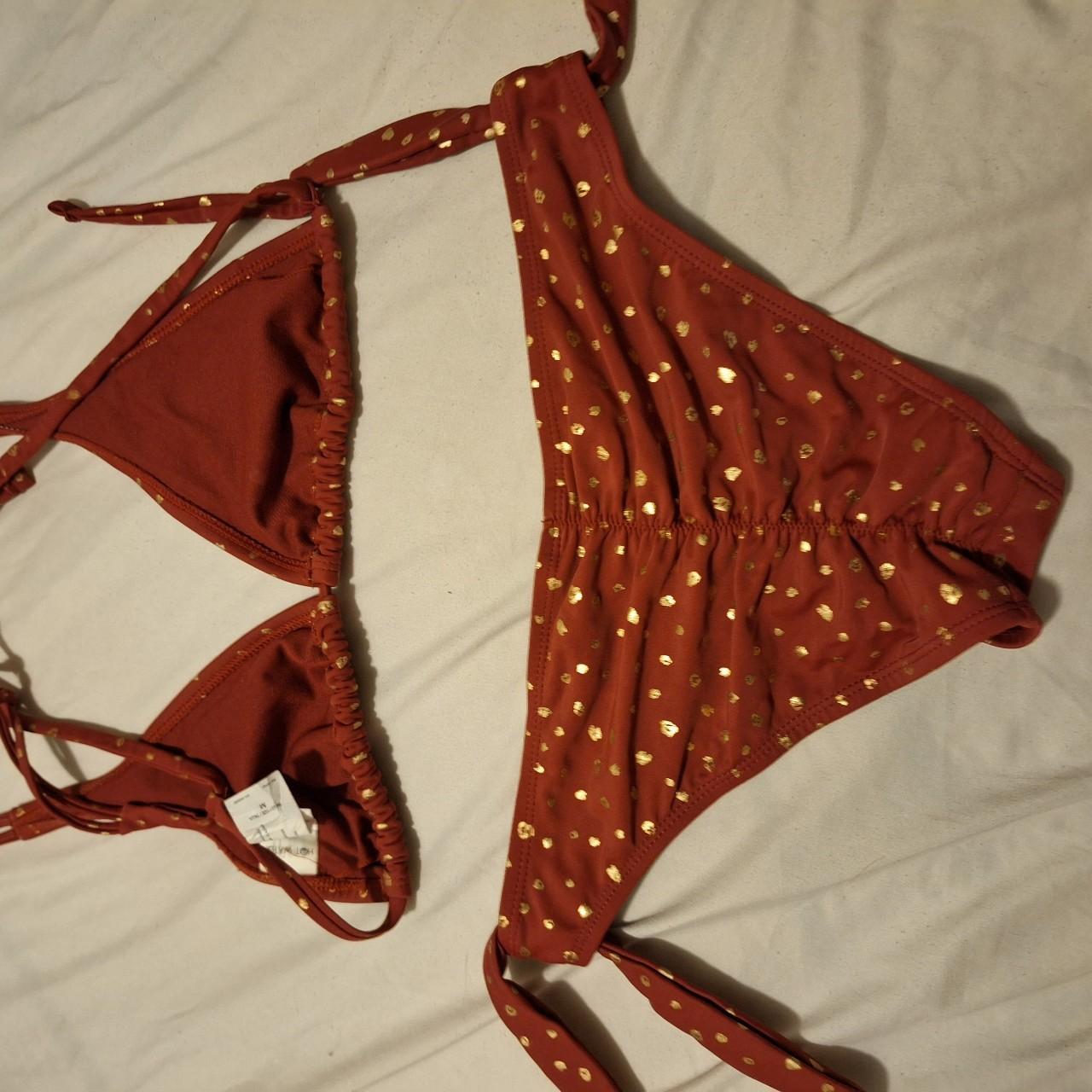Firey orange swim suit Triangle string top and... - Depop