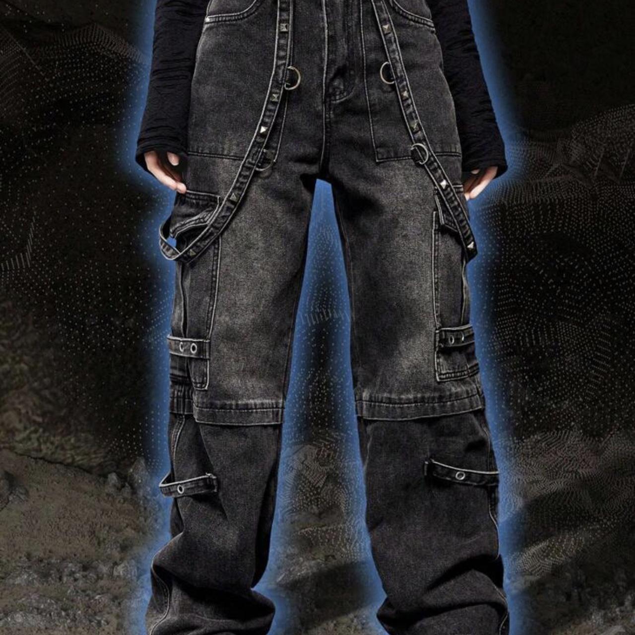 Grunge Cargo Pants With Studded Suspenders - Depop