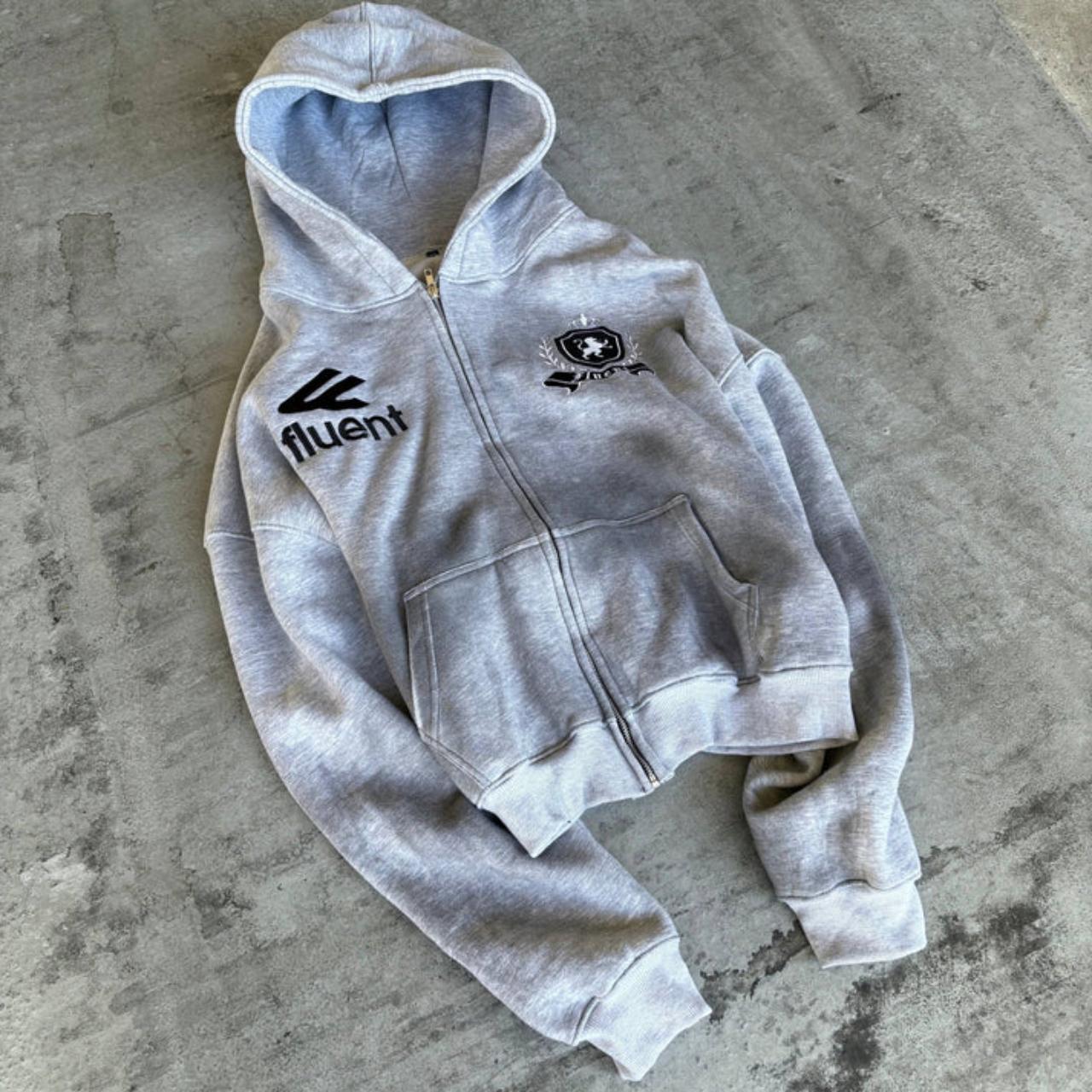 Project Fluent Grey Y2K Zip-Up Hoodie 🔥 Never Worn... - Depop