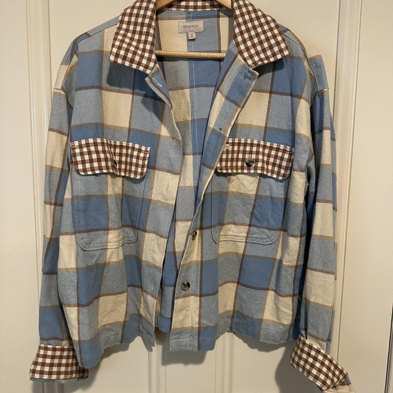 Brixton - Blue Flannel & Gingham Shirt/Jacket Size... - Depop