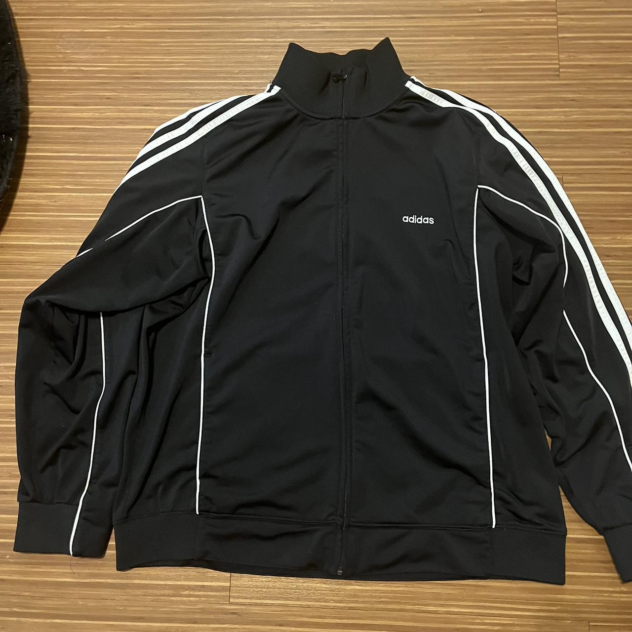Adidas Black & White Stripe Jacket! Size -... - Depop