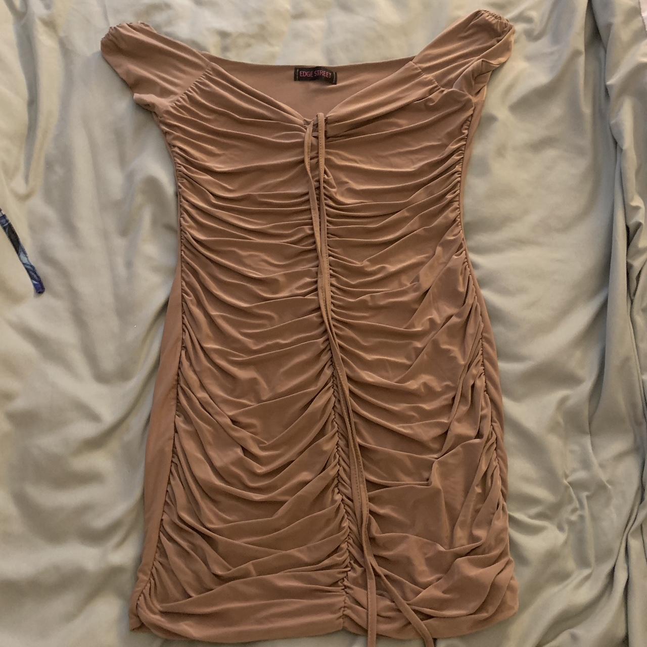 Brown mini scrunched dress, from Edge Street, size... - Depop