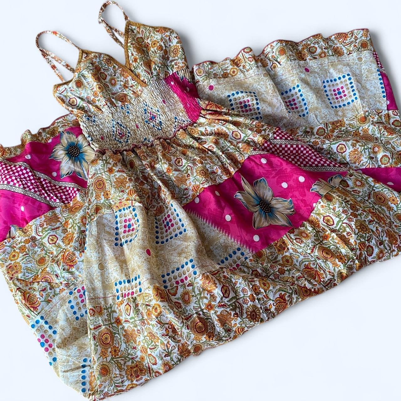 I.SHKI multi-coloured maxi dress with shirring -... | Depop