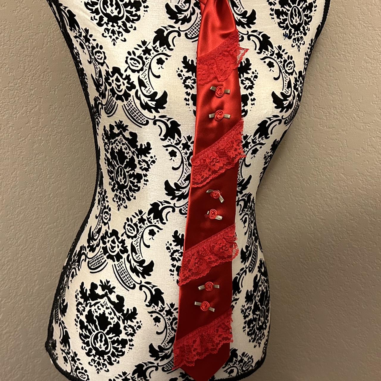 Handmade Lacey Red Satin Rose Tie 🌹👔 •Made by me!... - Depop