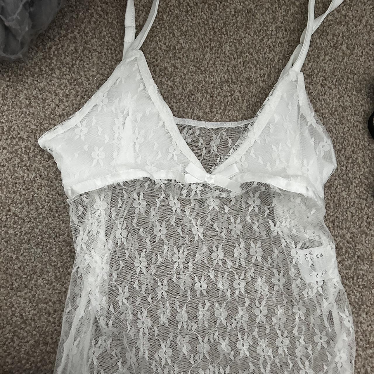 white lace mesh crop top Brand new size uk 8 perfect... - Depop