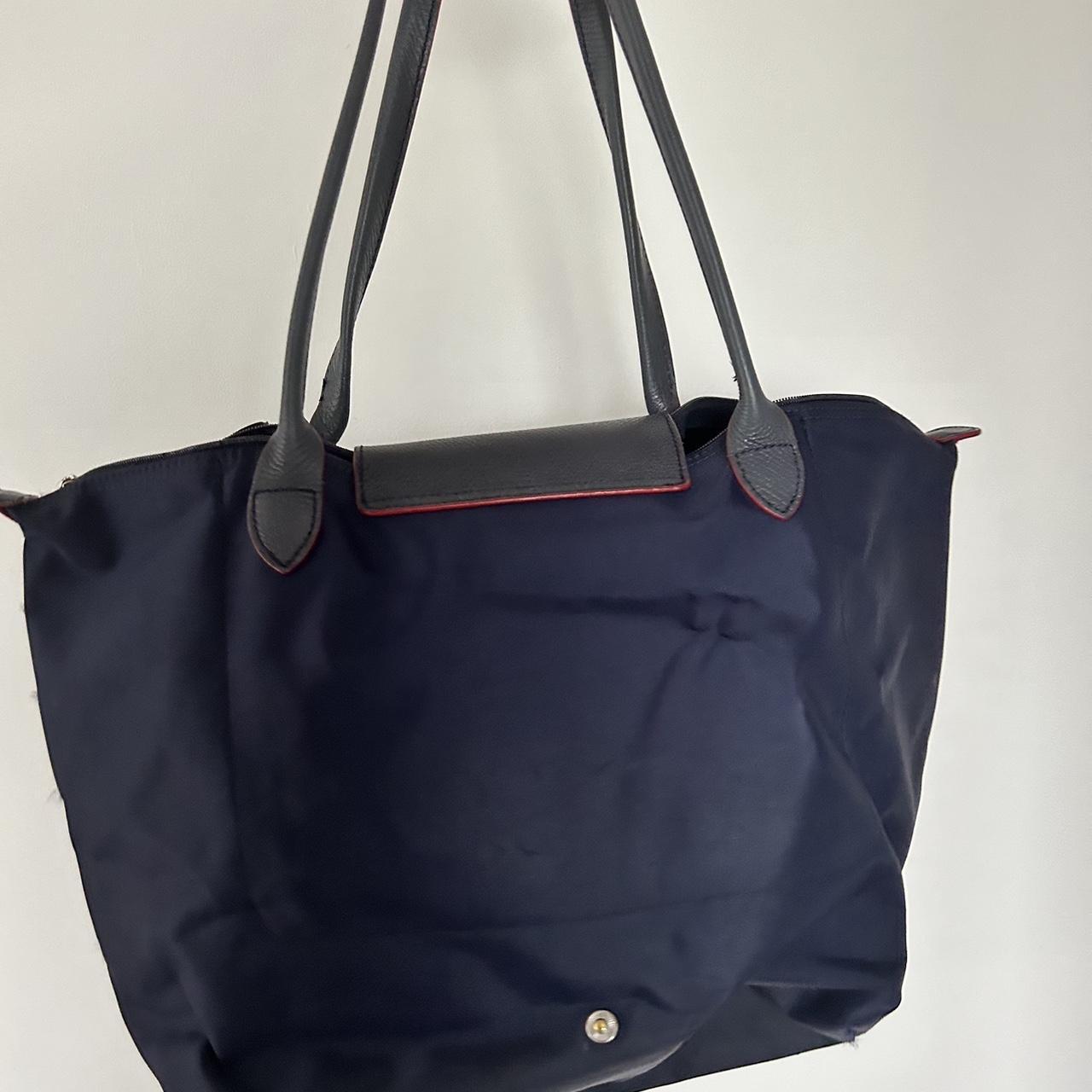 navy blue longchamp tote bag with red accents in... - Depop