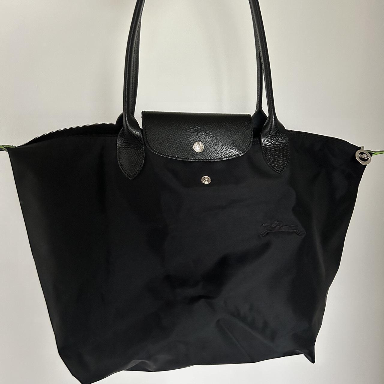fully black longchamp tote bag in size large with... - Depop