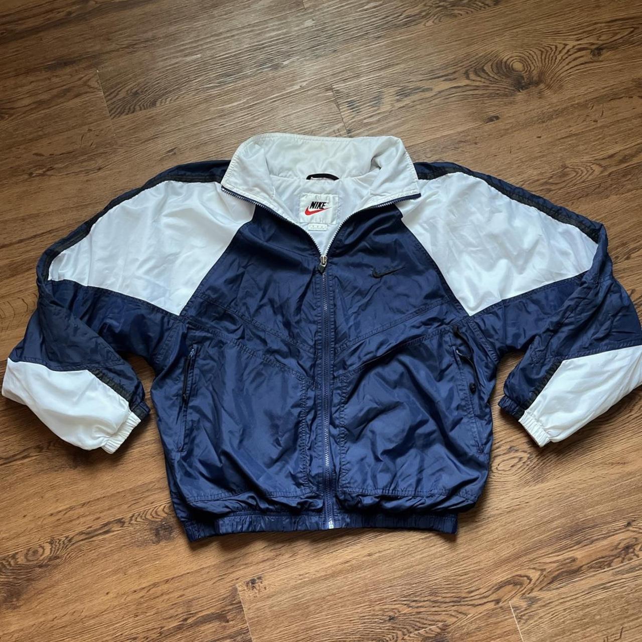 Vintage 90s Nike windbreaker Navy, black, and white... - Depop