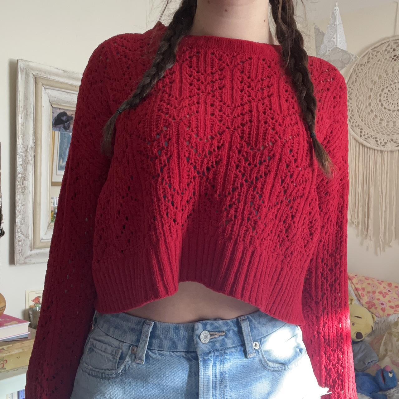 adorable red cropped sweater from american... - Depop