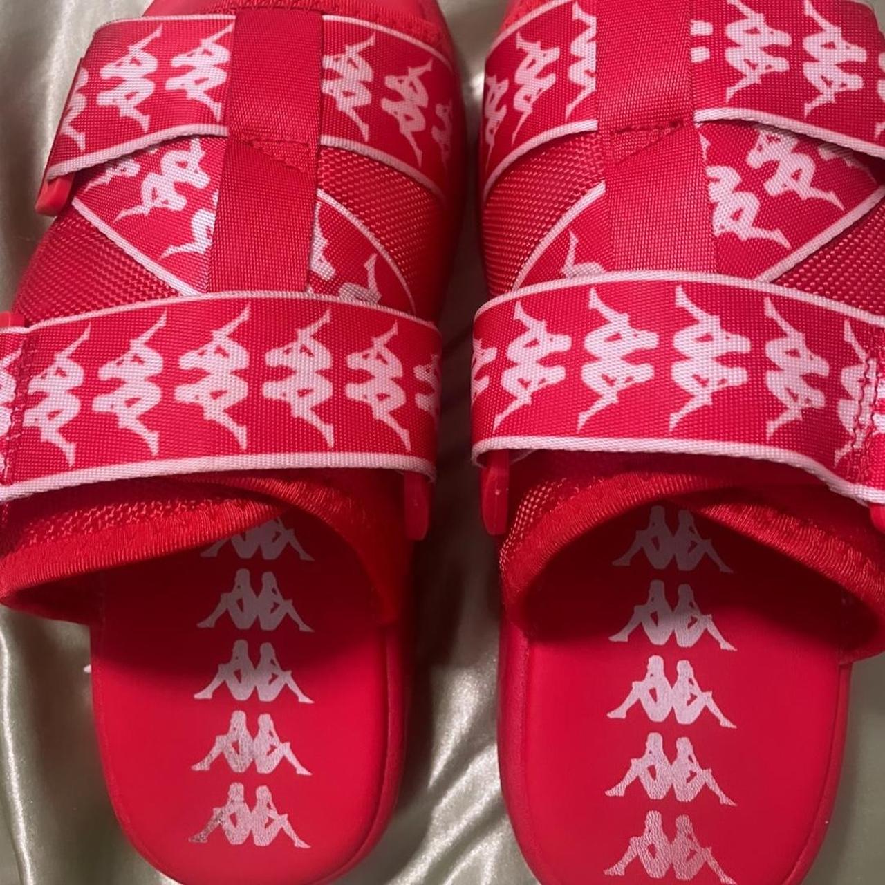 red kappa slides SIZE: Men’s 5 worn & no box included - Depop