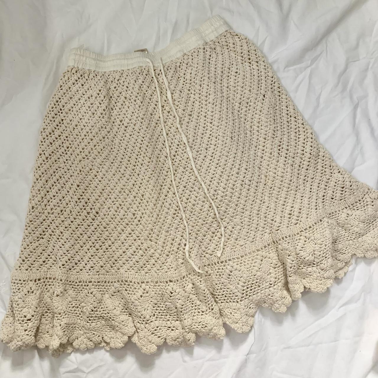 cream crochet midi skirt with doyle trim hem tagged... | Depop