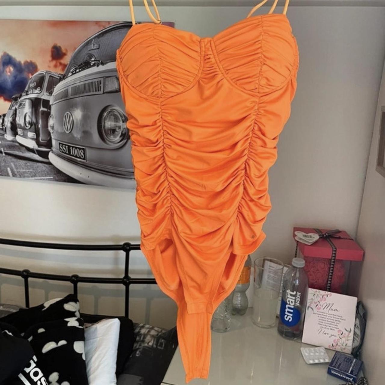 Size 8-10 rushed orange bodysuit with adjustable... - Depop