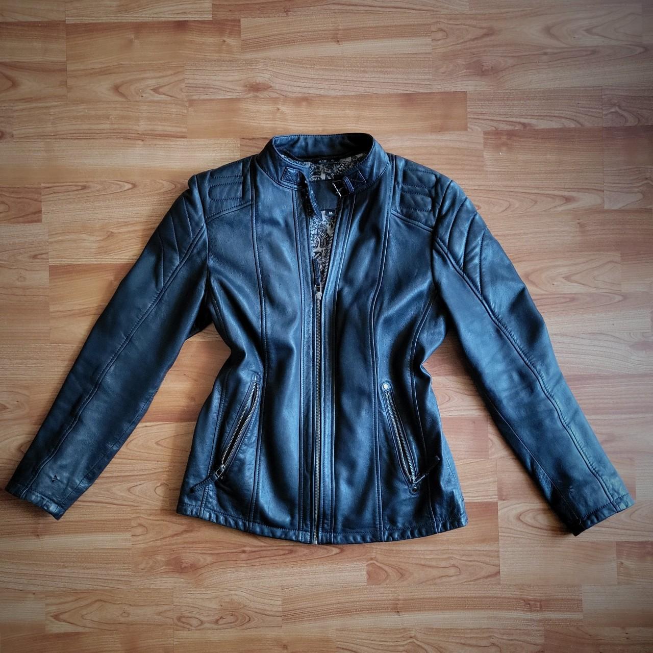 Black leather jacket. Zip up pockets, buckle detail. - Depop