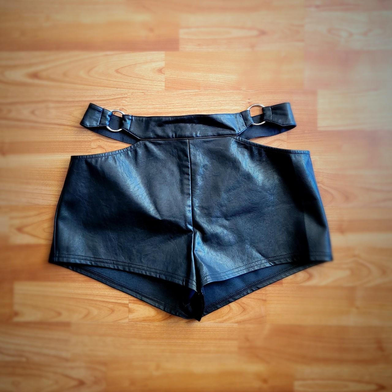 Club EXX Faux leather shorts with O ring. High... - Depop