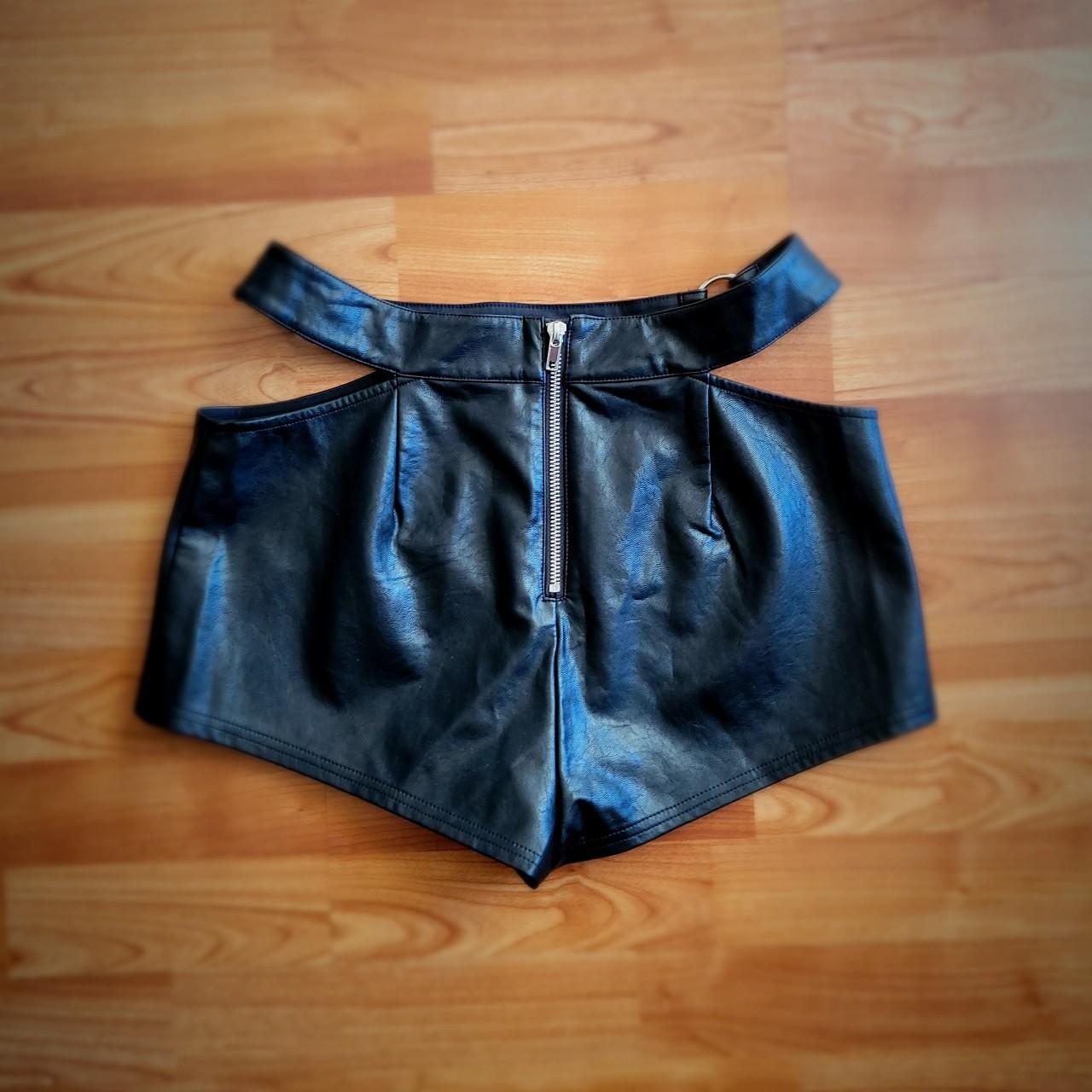 Club EXX Faux leather shorts with O ring. High... - Depop
