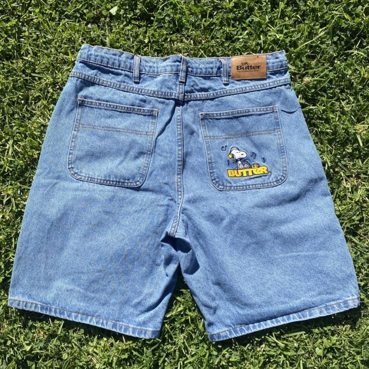 Buttergoods jeans shorts snoopy light blue 34 waist - Depop
