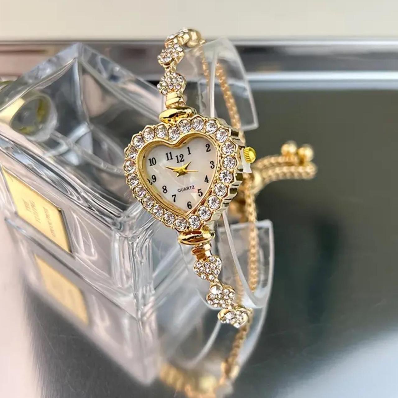 Gold crystal heart watch Supa cute Standard women’s... - Depop