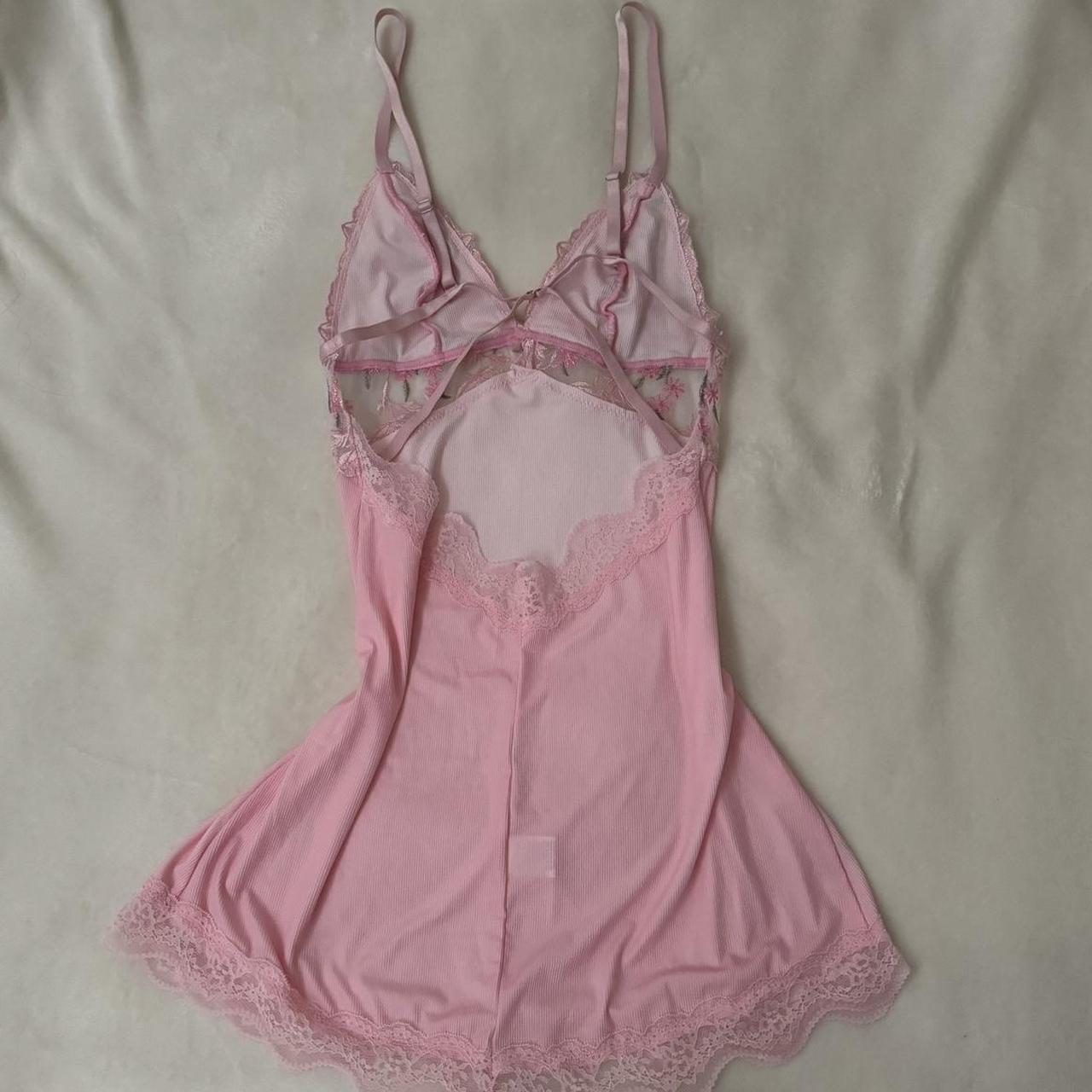 🎀 Small baby pink cami nightdress with a floral... - Depop