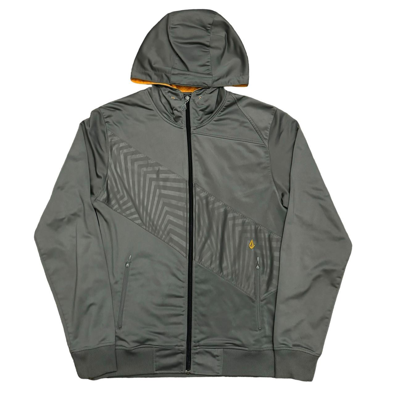 Volcom grey and orange zip up jacket with hood and... - Depop