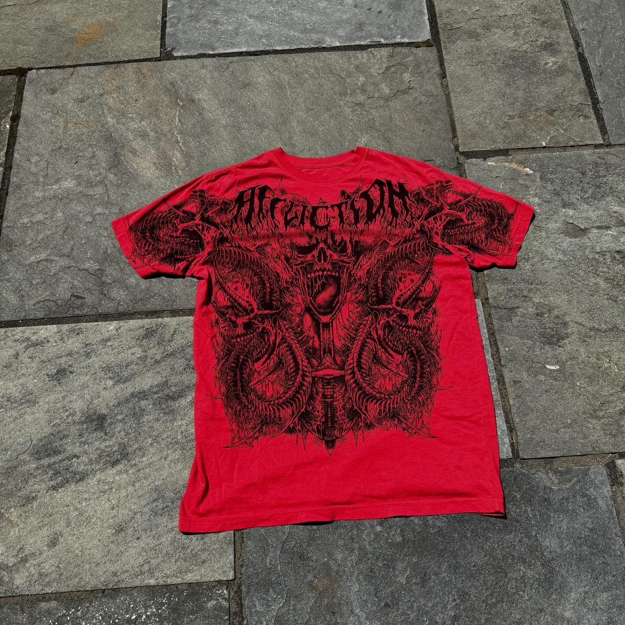 Red and black Affliction tee #y2k #mallgoth - Depop