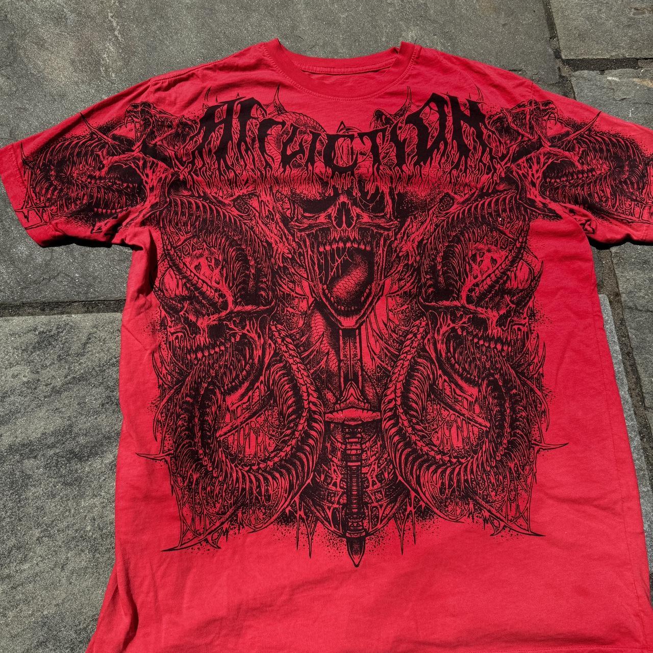 Red and black Affliction tee #y2k #mallgoth - Depop