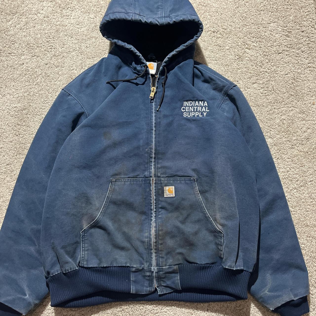 Vintage Navy Blue Carhartt Jacket Size 2xl No rips... - Depop