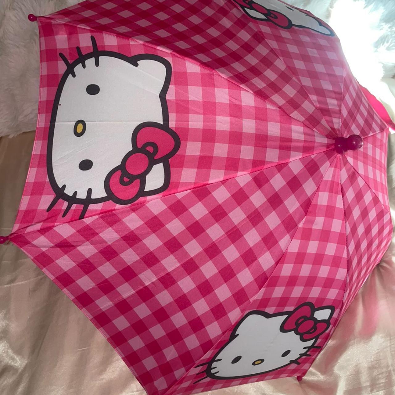 Hello Kitty Kids Umbrella Pink Checkered H: 20in W:... - Depop