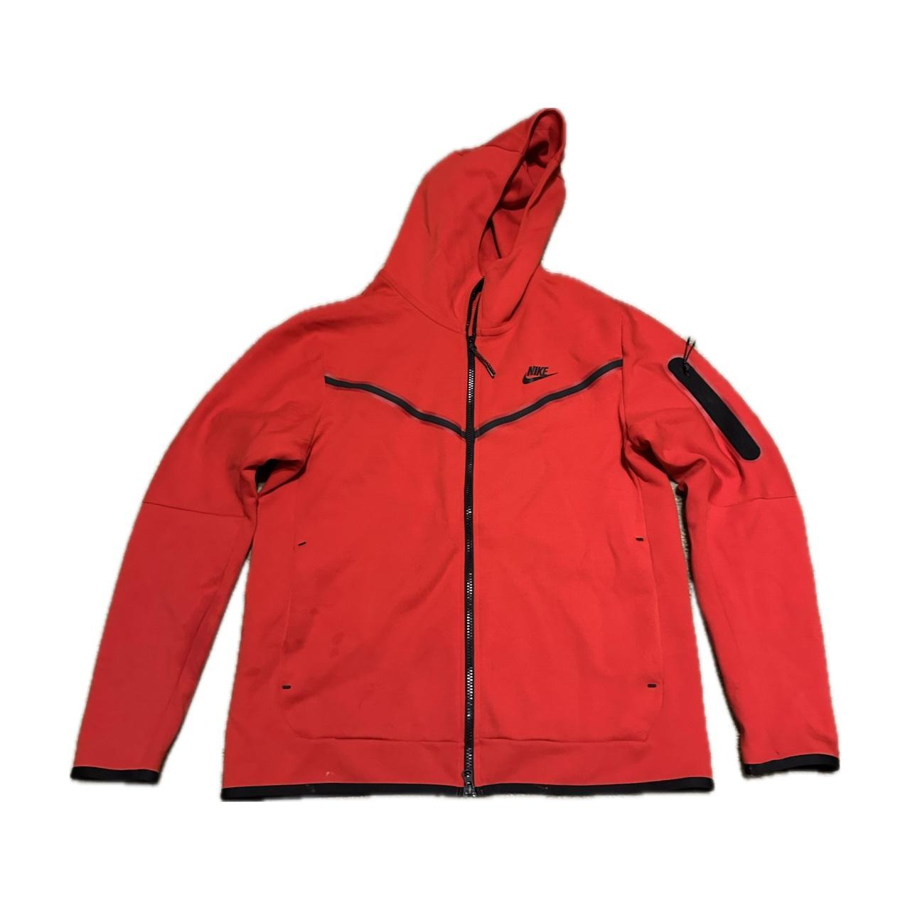 Red Nike Tech Fleece jacket pretty much new worn... - Depop
