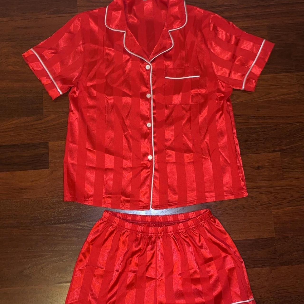 Red striped polyester pj set, size small, bruno mars... | Depop