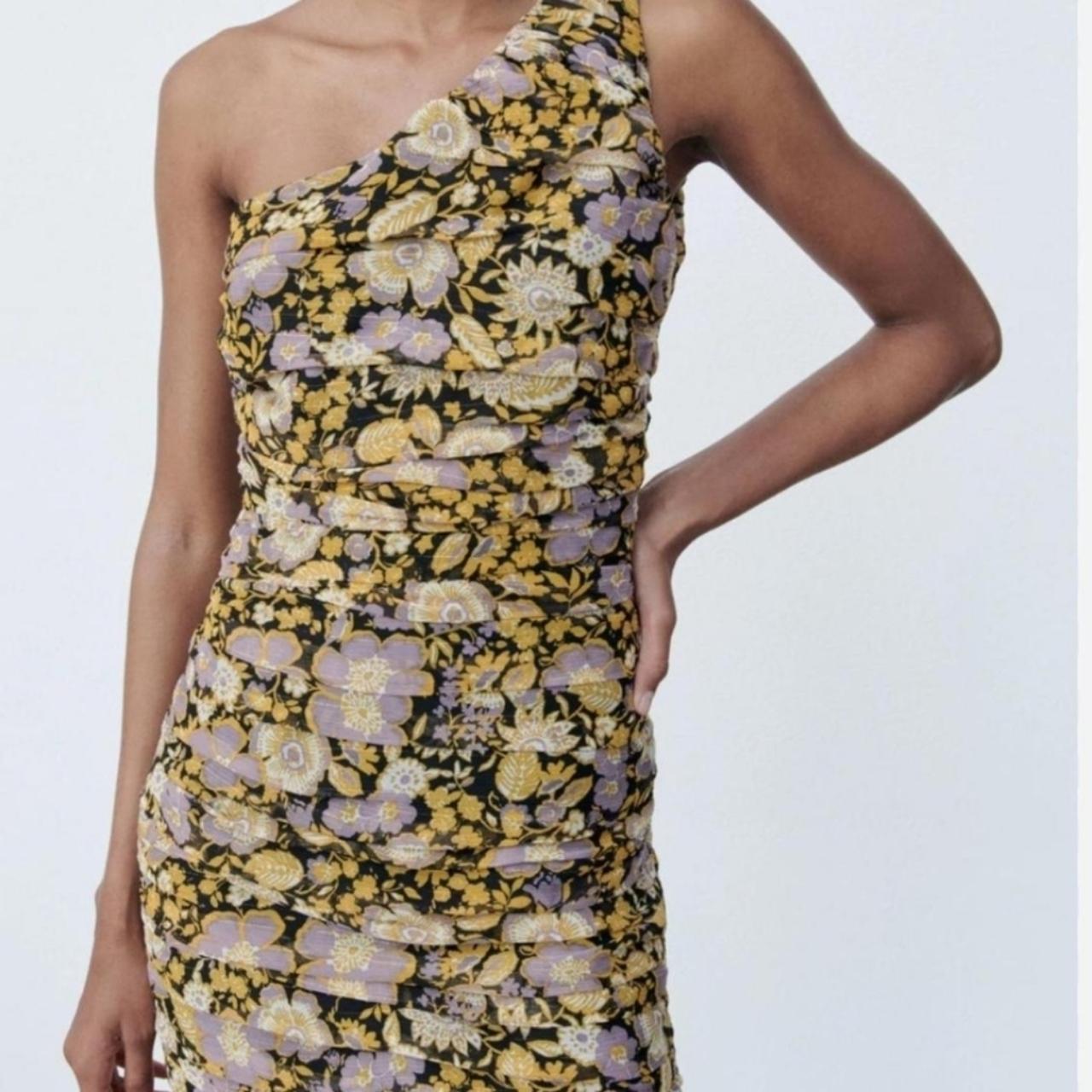 New Zara One Shoulder Floral Mini Dress w side... - Depop