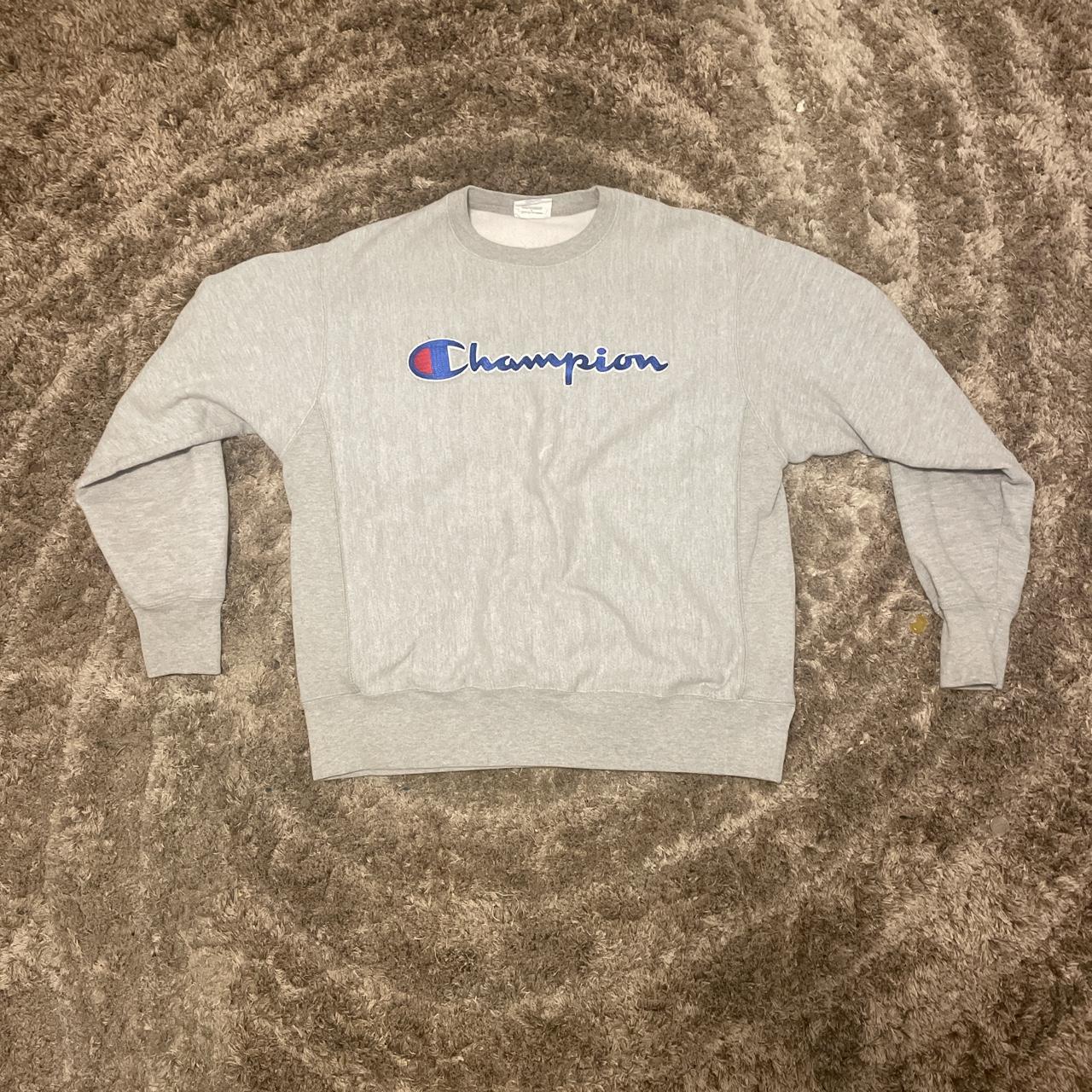 Large Champion sweater, small bleach stain shown - Depop