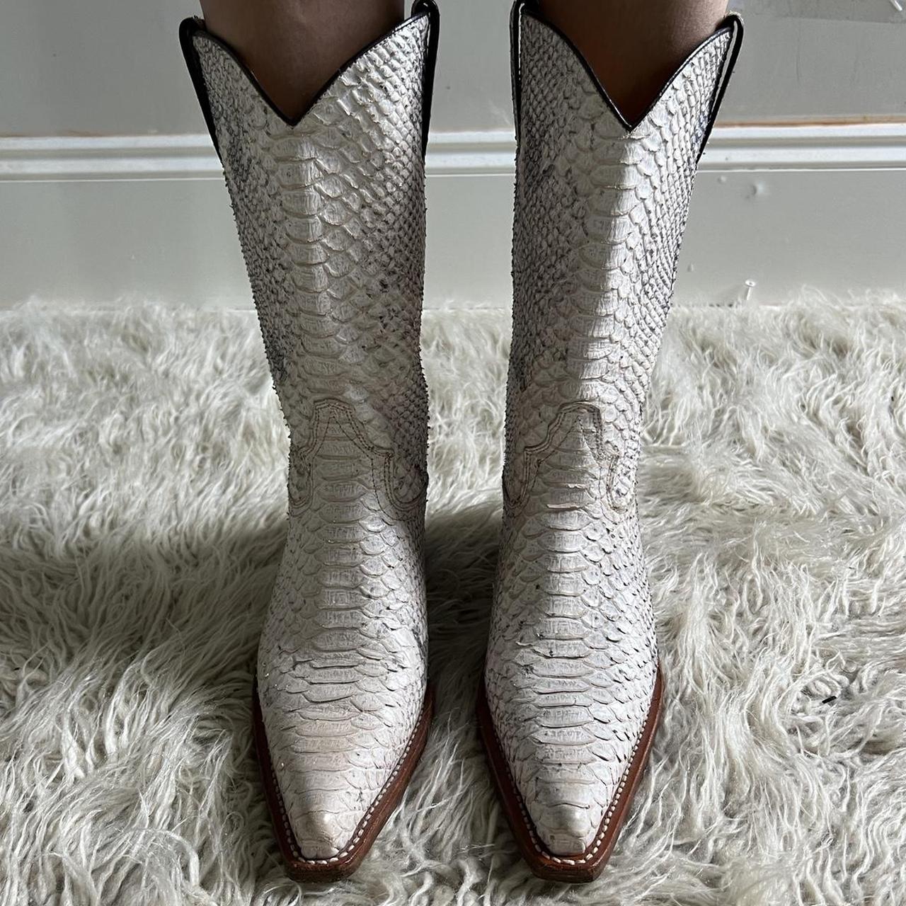 Snakeskin cowboy boots with a pointy toe. Uk 3 /... - Depop