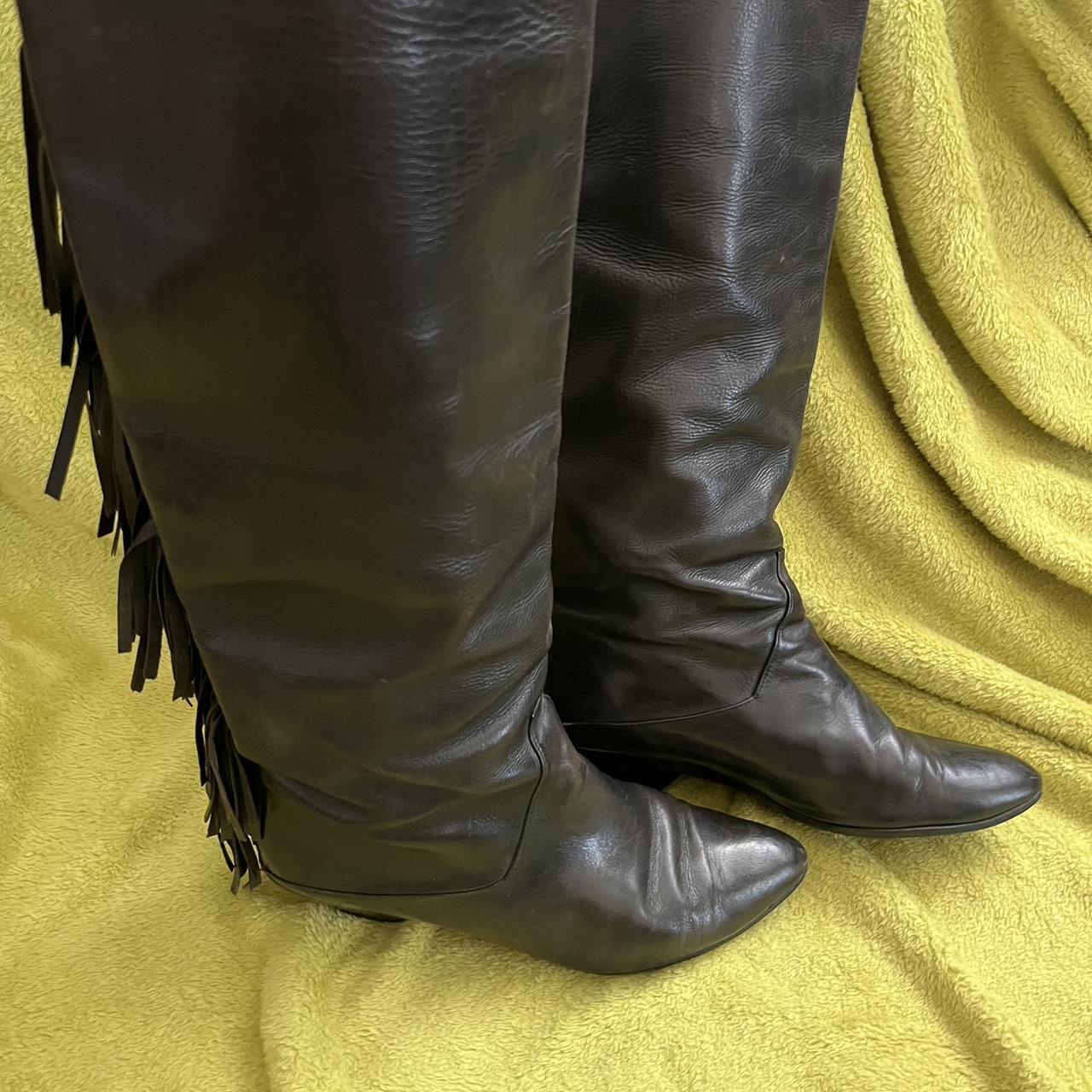 Vintage black leather fringe boots. With a little... - Depop
