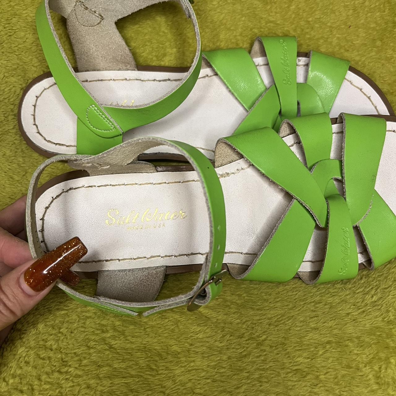 Neon green leather salt water sandals. Good... - Depop