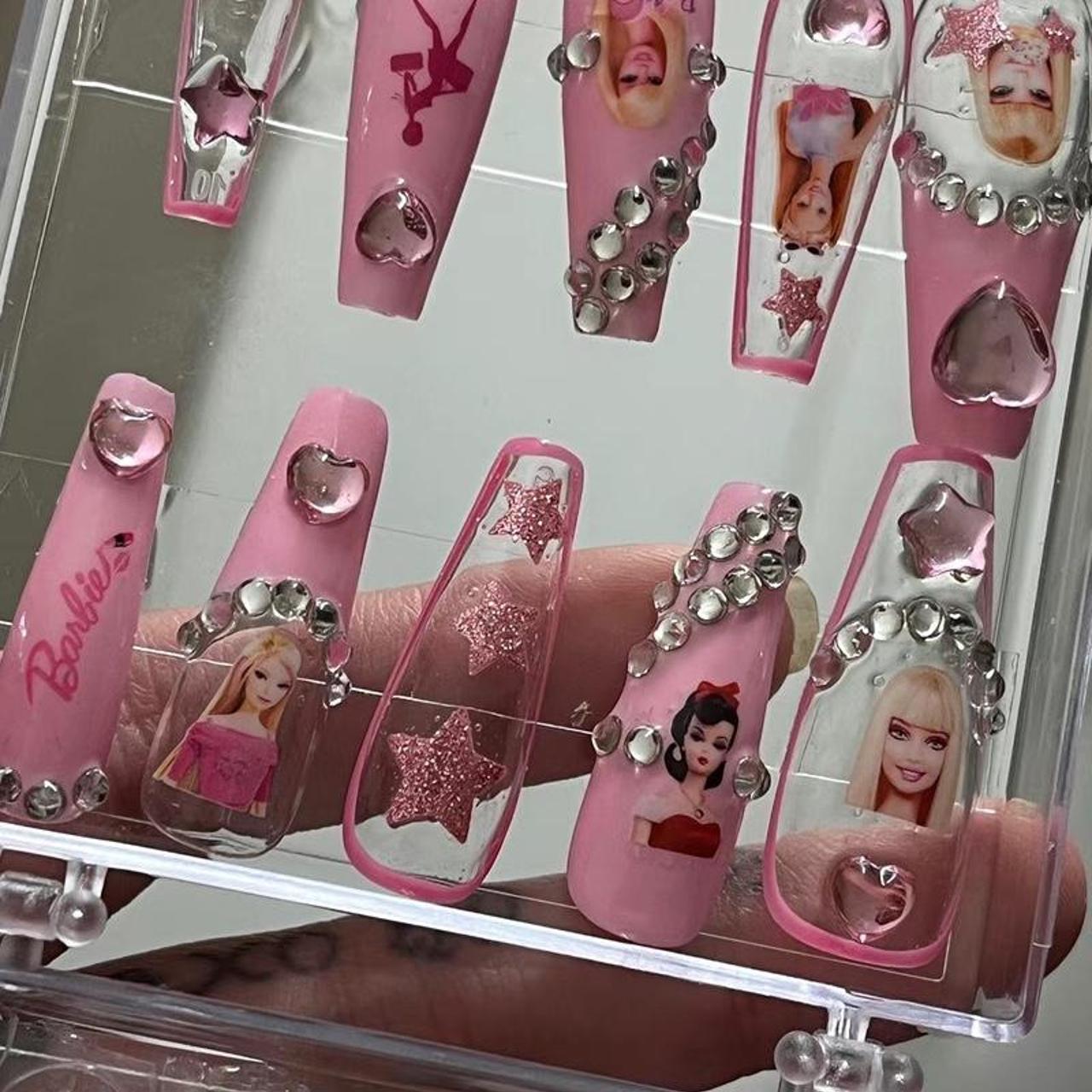 Fake nails/ Barbie Castle Spice girl Y2K! handmade... - Depop