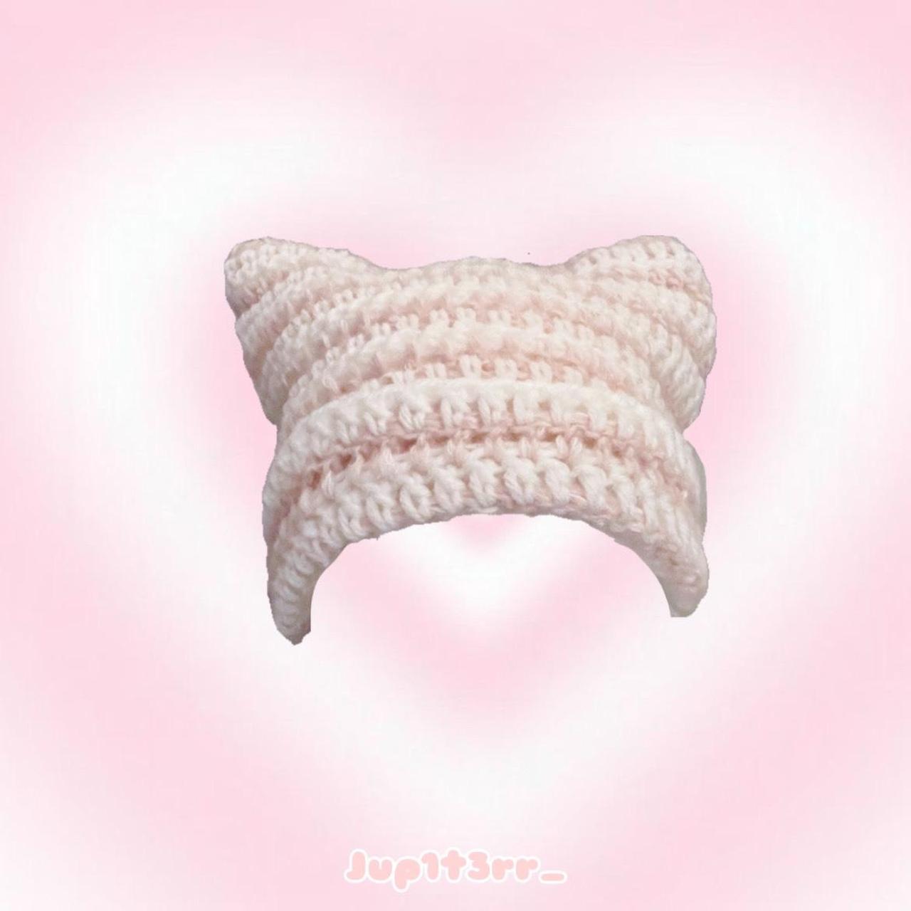 Pink and white cat beanie Size small 21 inches - Depop