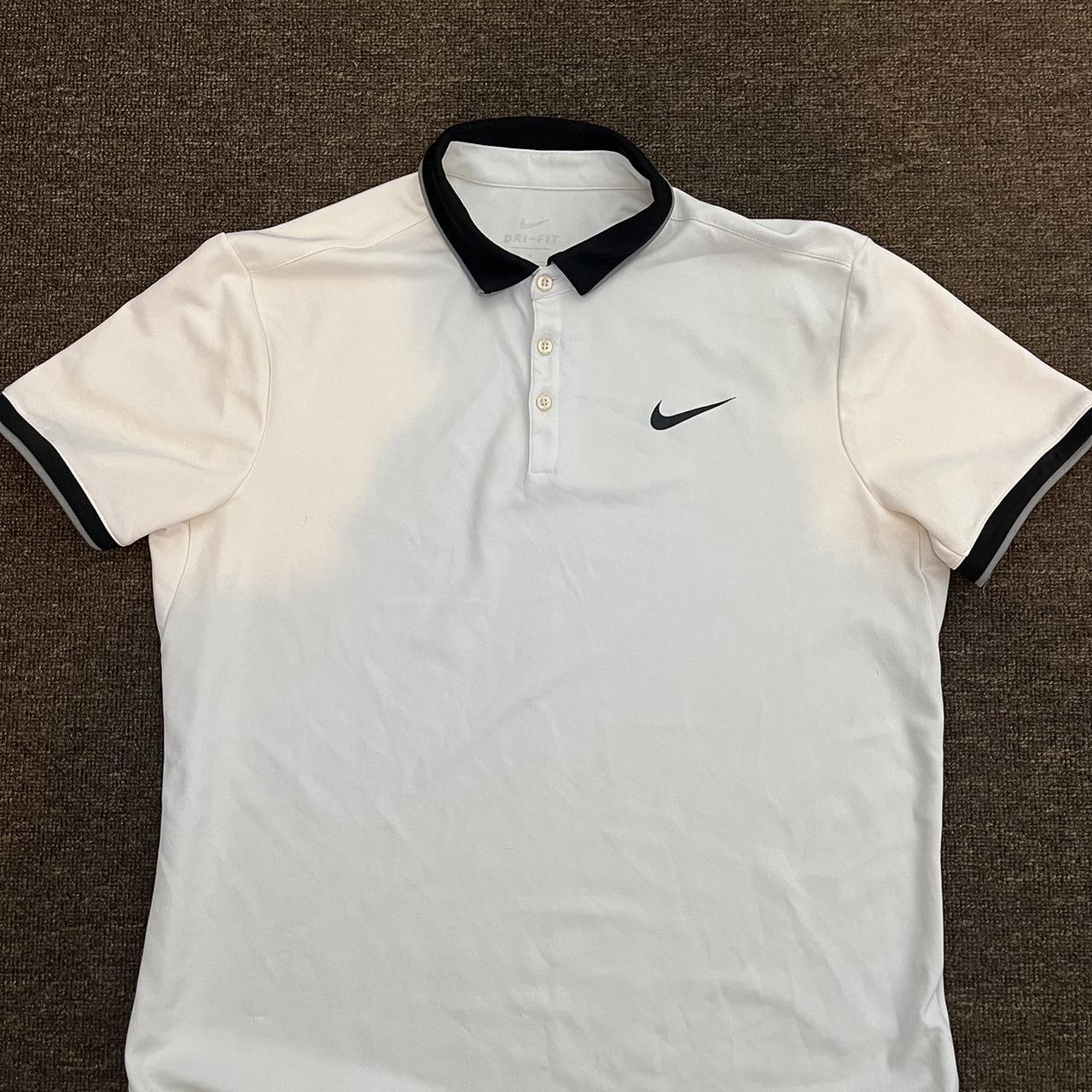 White and black Nike polo shirt Large - Depop