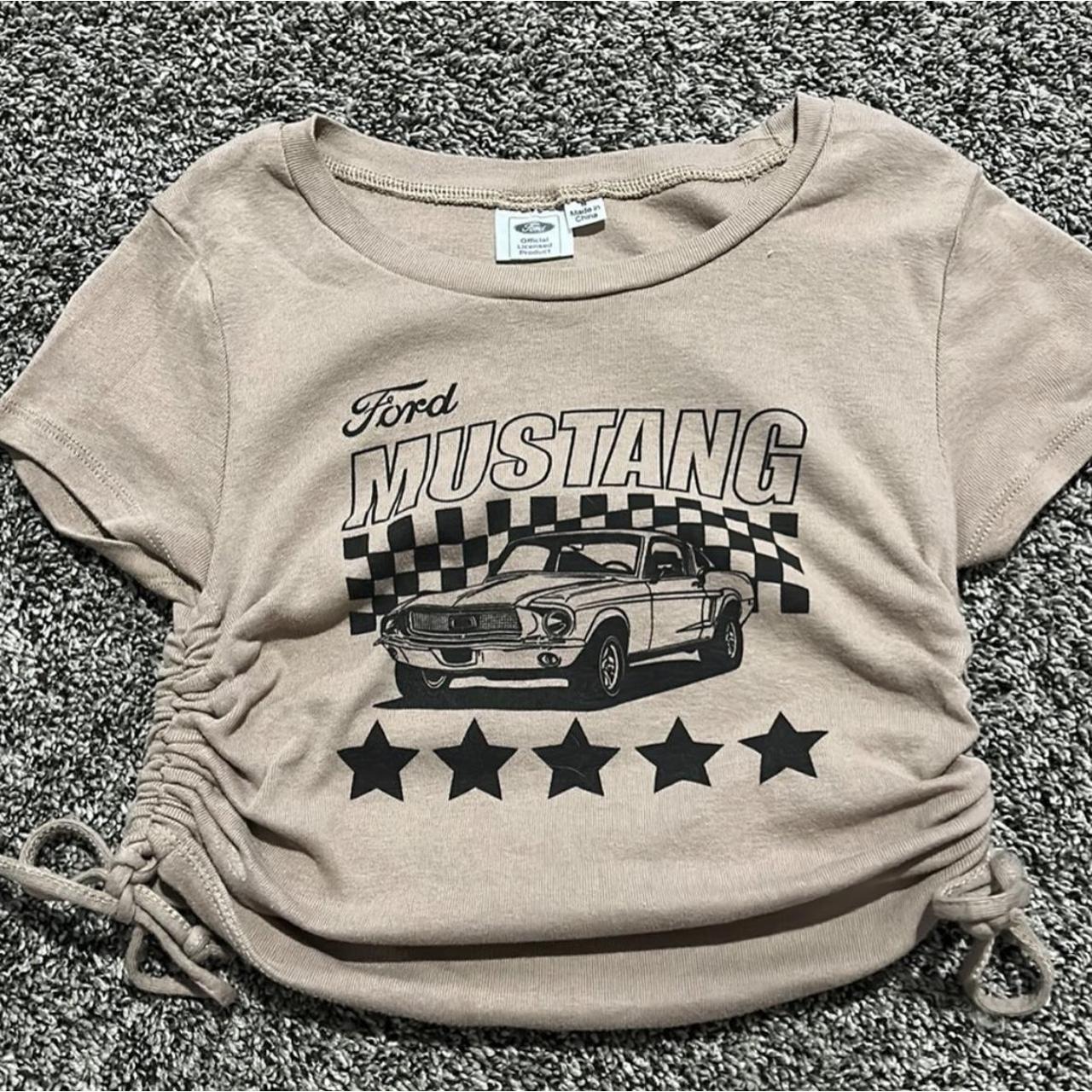 Tan tight cropped ford mustang shirt. Good condition... - Depop