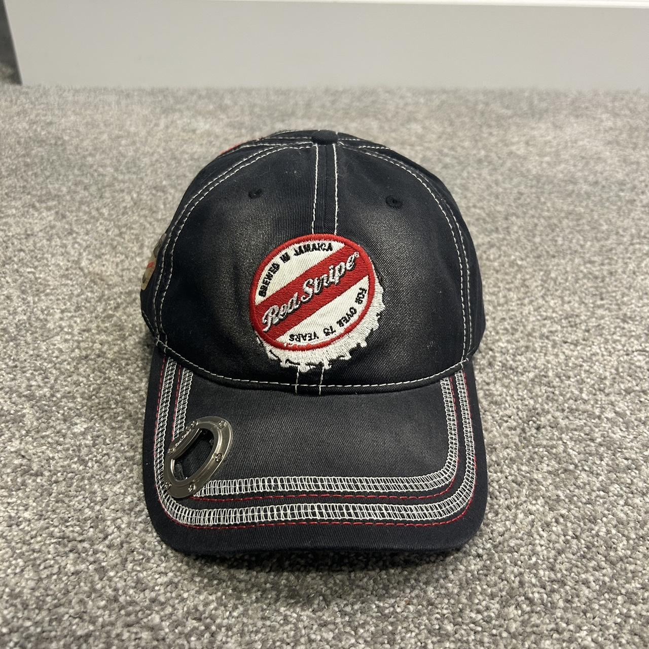 vintage red stripe hat black embroidered - Depop