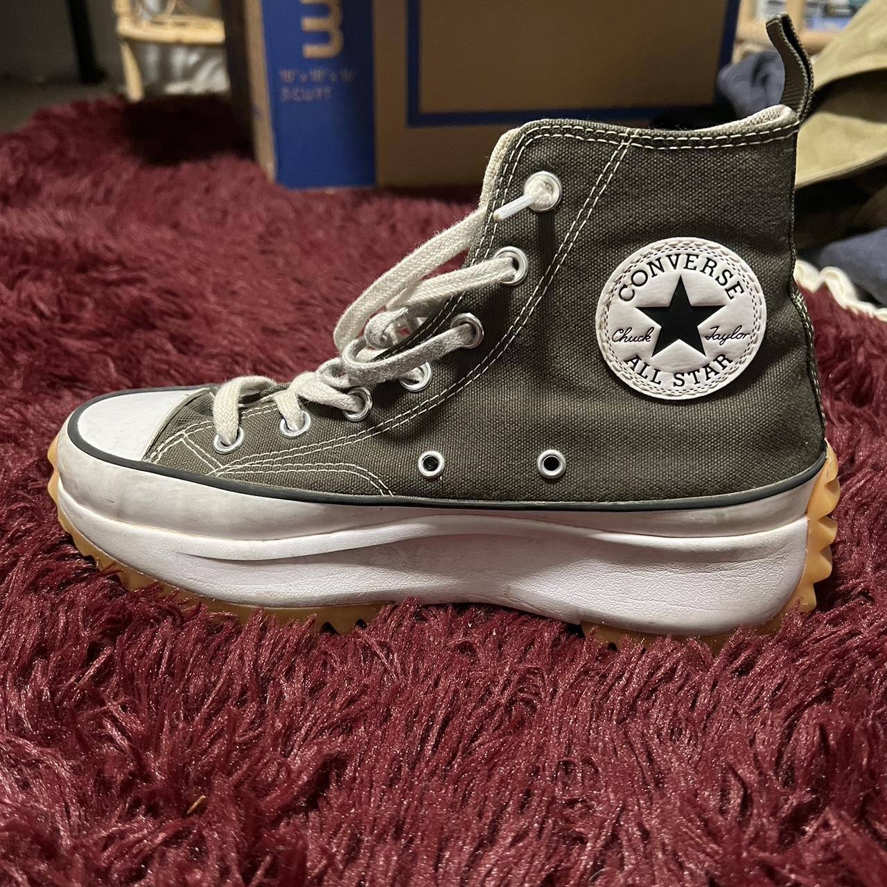 Platform olive green Converse high tops, good condition - Depop