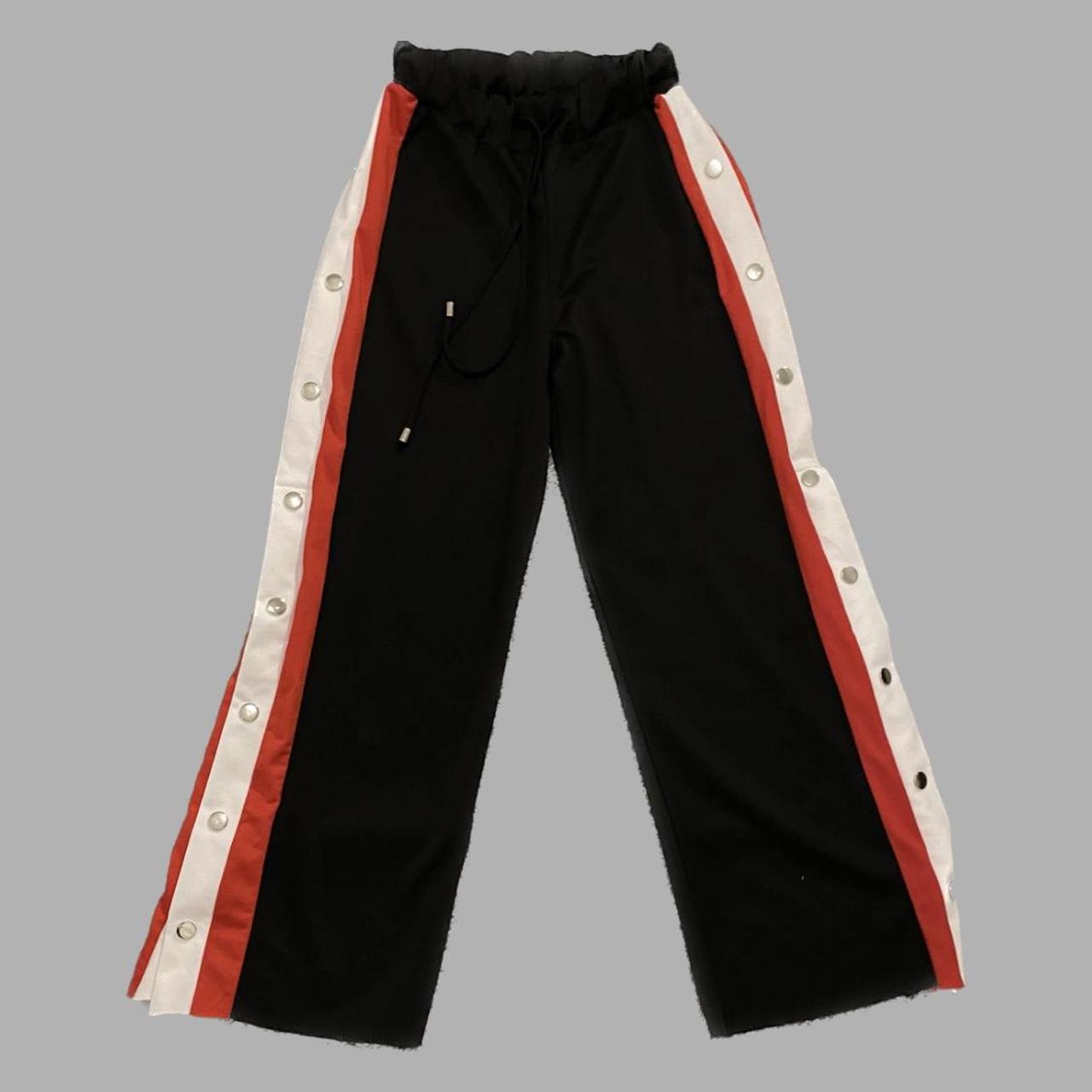 red and white lined track pants/jogging pants... - Depop