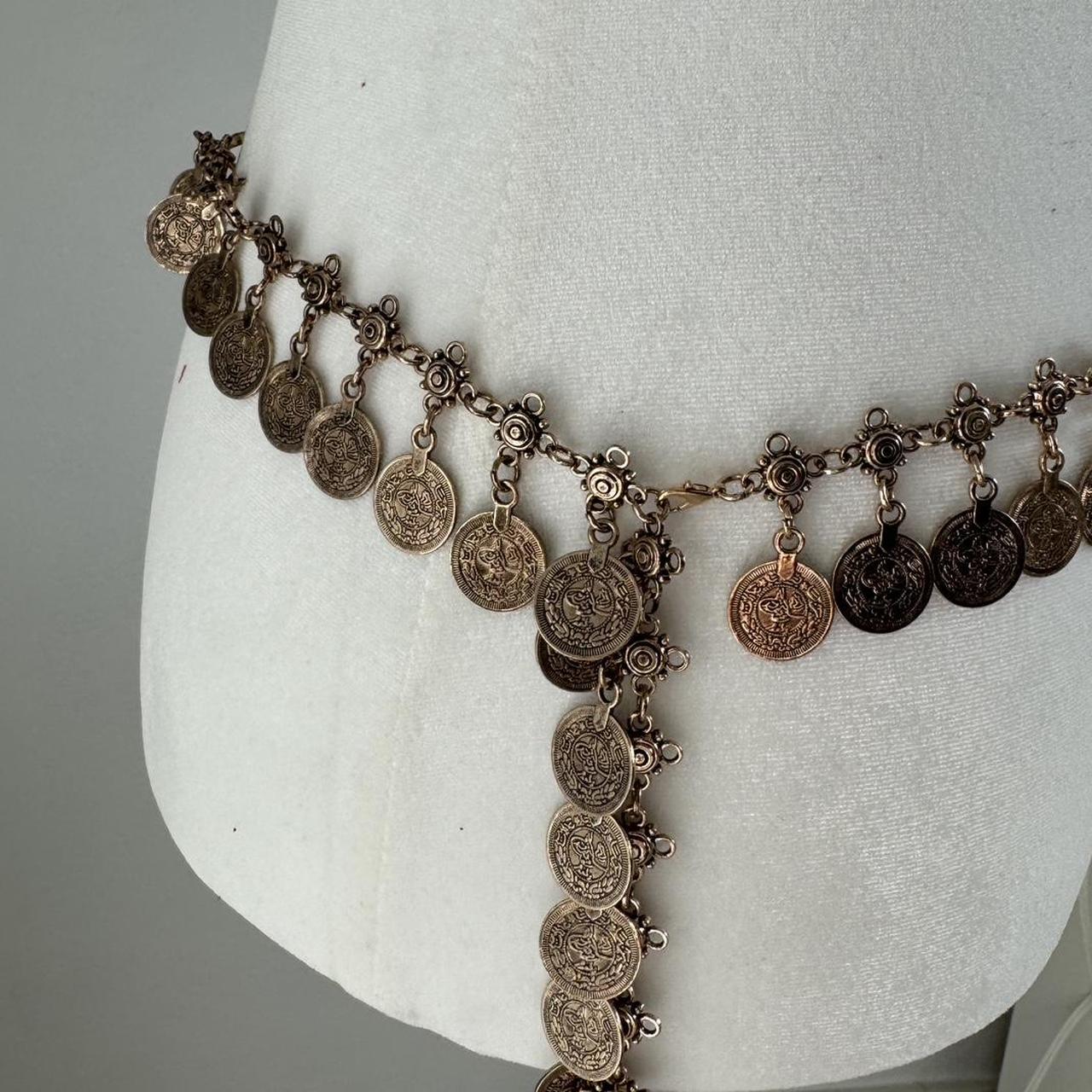 Gold / bronze chain belt with silver coins detailing... - Depop