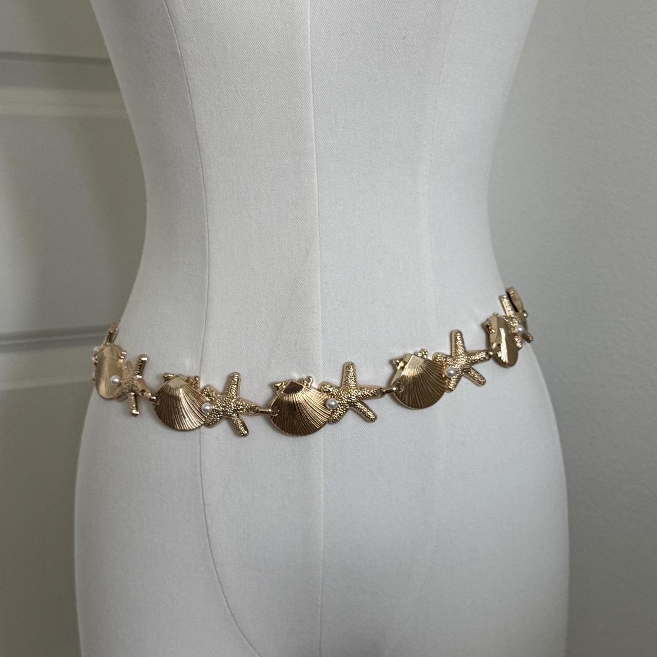 Gold starfish and shell chain belt with pearl detail... | Depop