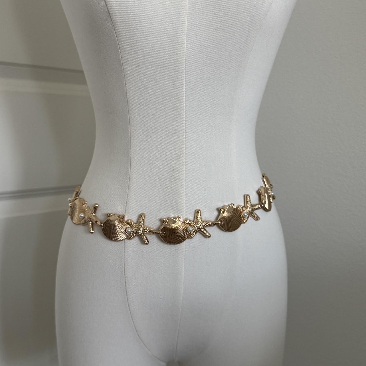 Gold starfish and shell chain belt with pearl detail... | Depop