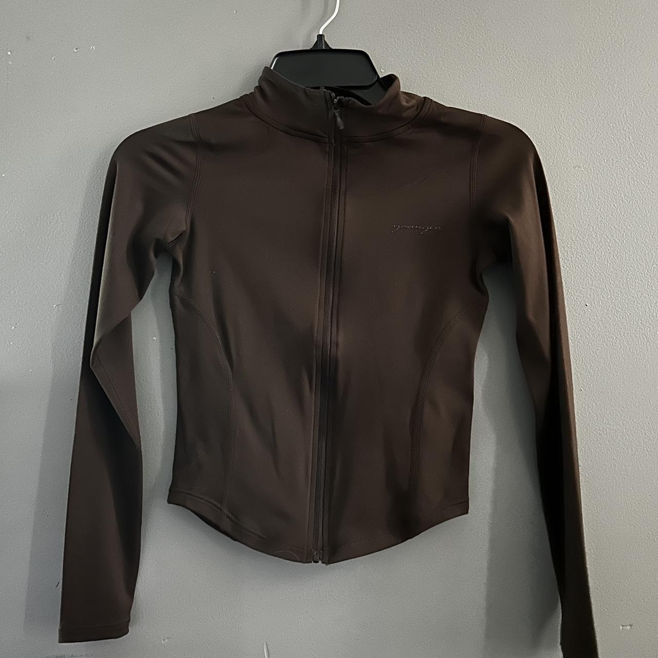 YOUNGLA BROWN ZIP UP JACKET NWOT SIZE: XS... | Depop