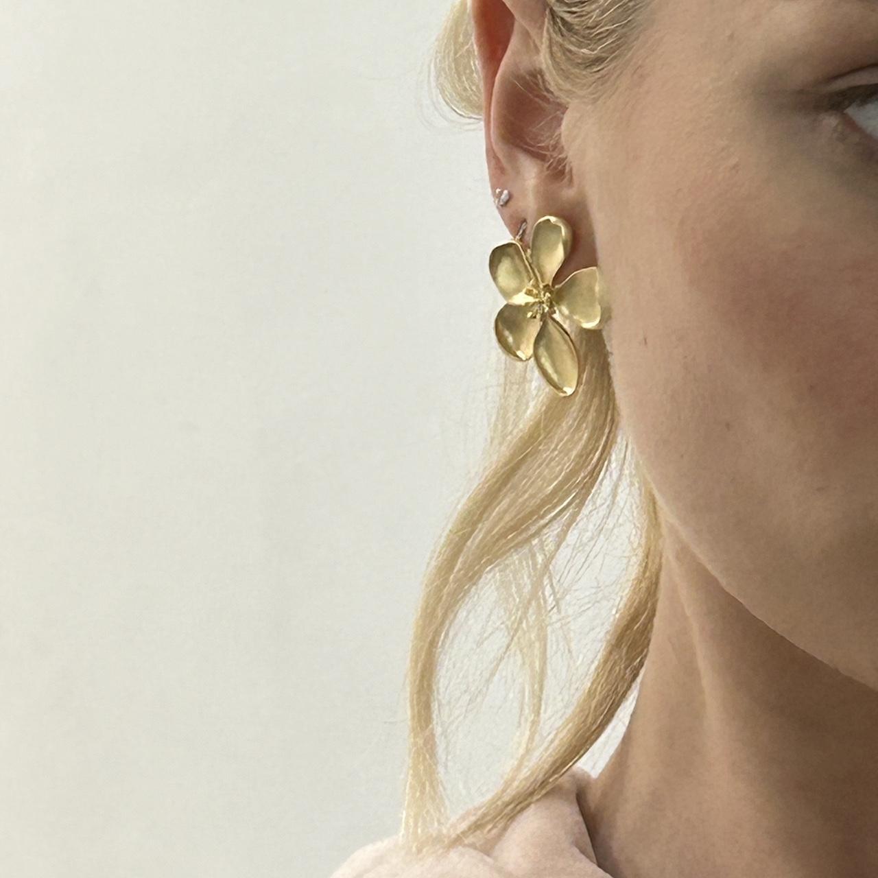Large golden flower earrings 🌼 Beautiful statement... - Depop