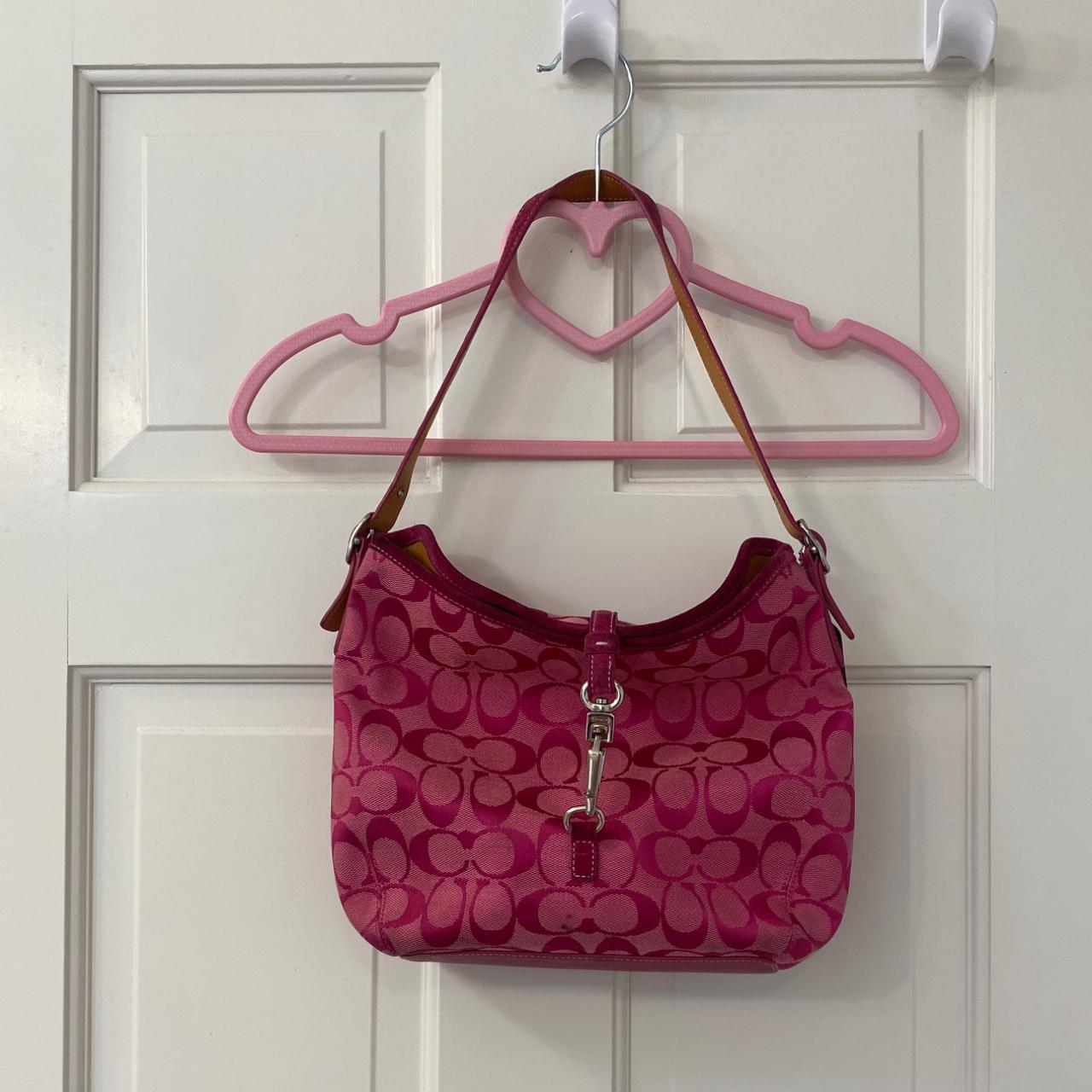 Vintage pink coach shoulder purse Silver clasp... - Depop
